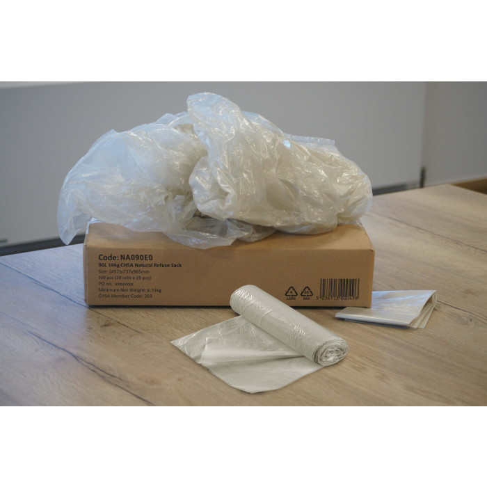 Refuse Sack - Medium Duty - 10kg - Box of 500/90L - Clear - AUK Hygiene